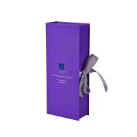 China Luxury Purple Magnetic Aromatherapy Box With Silver Foil Logo Ribbon Bow For Essential Oil for sale