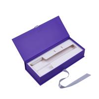 China Luxury Purple Magnetic Aromatherapy Box With Silver Foil Logo Ribbon Bow For Essential Oil for sale