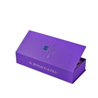 China Luxury Purple Magnetic Aromatherapy Box With Silver Foil Logo Ribbon Bow For Essential Oil for sale