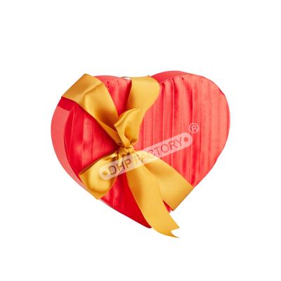 China Romantic Satin Heart Shaped Gift Box With Gold Bow Luxury Packaging For Wedding for sale