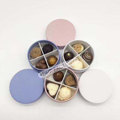 China Custom Printed Round Tube Box For Chocolate Blue Rigid Paper Cylinder Gift Box With Divider for sale