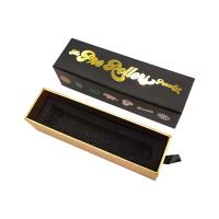 China Custom Luxury Perfume Package Black Slid Drawer Ribbon Box Foil Stamp Logo for sale