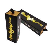 China Custom Luxury Perfume Package Black Slid Drawer Ribbon Box Foil Stamp Logo for sale
