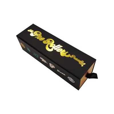 China Custom Luxury Perfume Package Black Slid Drawer Ribbon Box Foil Stamp Logo for sale