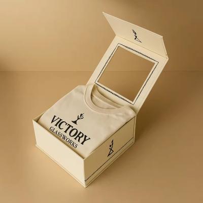 China Custom Clothing Packaging Box Flip Top Garment Magnetic Closure Rigid Box With Window for sale