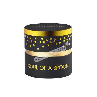 China Cosmetic Black Paper Tube Rigid Gold Foil Logo Skincare Perfume Cylinder for sale