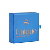 China Custom Rigid Gray Cosmetic Package Blue Slider Drawer Box Foil Stamp Brand Logo for sale