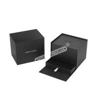 China Luxury High Quality Custom Logo Black Rigid Cardboard Paper Gift Packaging Single Watch Box Caja De Regalo Para Reloj for sale