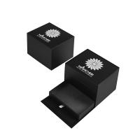 China Custom Luxury Black Watch Packaging Box Set Three Piece Rigid Cardboard Gift Box with Watch Pillow and Drawer Storage for sale