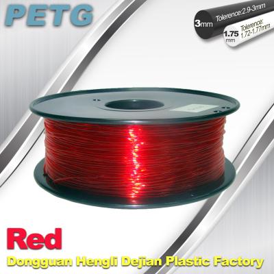 China High Transparent Red PETG 3D Printer Filament 1.75mm/3.0mm with Acid & Alkali Resistance 1.0kg Roll for sale