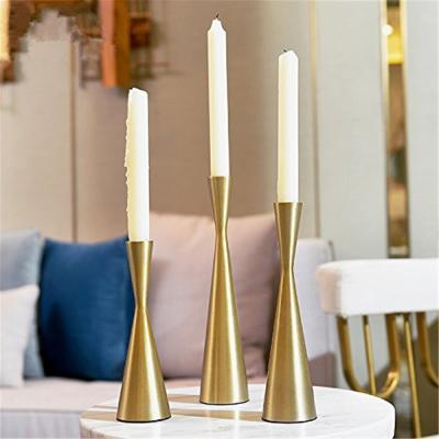 China Powder Coating Home Candle Holders Set Of 3 Gold Finish Metal Taper for sale
