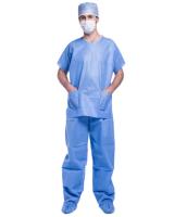 China SMS V Shape Disposable Patient Scrub Suit 35gsm Biodegradable Medical for sale