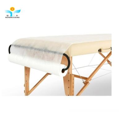 China Disposable Non Woven Fabric Bed Sheet 45gsm For Spa Beauty Hotel Room 120*220 for sale
