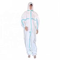 China Breathable Disposable Protective Coverall In PP SMS Microporous Fabric Zipper Front for sale