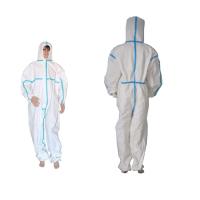 China Breathable Disposable Protective Coverall In PP SMS Microporous Fabric Zipper Front for sale