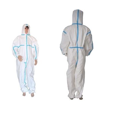 China Breathable Disposable Protective Coverall In PP SMS Microporous Fabric Zipper Front for sale