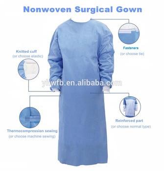 China 30-50gsm Disposable Surgical Gown Reinforced Style Waist 2 Or 4 Ties for sale
