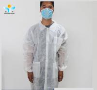 China Knit Wrists Disposable Lab Coat PP PPE SMS Nonwoven Material for sale