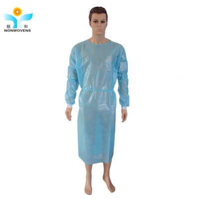 China Colorful Water-proof PP PE Impervious fabric Disposable Isolation Gown Nurses Coverall for sale
