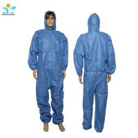 China Sms Disposable Protective Wear Coverall With Knitted Elastic Cuffs And Zipper Cap for sale