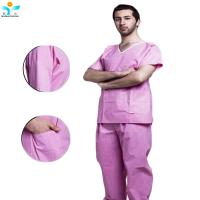 China Pink Unisex SMS Disposable Protective Suits Surgical Hospital Clothing Patient Gown with pants for sale