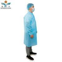 China Mid Length Blue Disposable Lab Coats Resistant Knitted Collar Medical Grade for sale