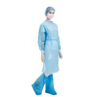 China PE Disposable Protective Wear Medical PPE Hospital Isolation Gowns Knitted Cuff for sale