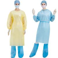 China PE Disposable Protective Wear Medical PPE Hospital Isolation Gowns Knitted Cuff for sale