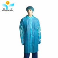 China 25-50gsm PP Disposable Lab Coat Knitted Wrists Single Collar for sale
