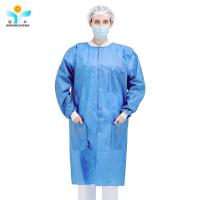 China Breathable Waterproof Disposable Lab Coat In White And Blue 10pcs/case for sale