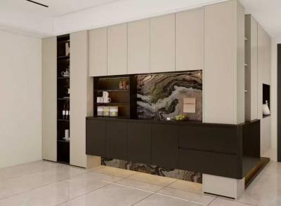 China Modern Floating Dining Sideboard & Marble Backsplash Coffee Bar Cabinet Unit for sale
