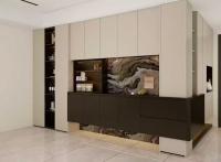 China Modern Floating Dining Sideboard & Marble Backsplash Coffee Bar Cabinet Unit for sale