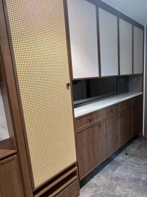 China Japandi Rattan Webbing & Dark Walnut Sideboard Cabinet Unit for sale