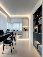 China Minimalist Curved LED Integrated Desk & Coffee Bar Study Cabinet System for sale