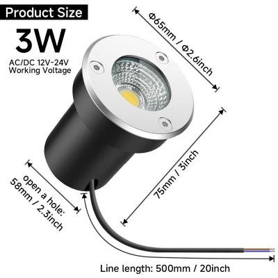 China IP67 Outdoor LED Underground Light 3W Warm White COB Round Shape 304 Stainless Steel 80mm Inground Light for sale