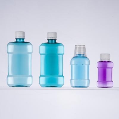 China Flat Mouthwash Green Bottle Empty Plastic Bottles 250ml for sale