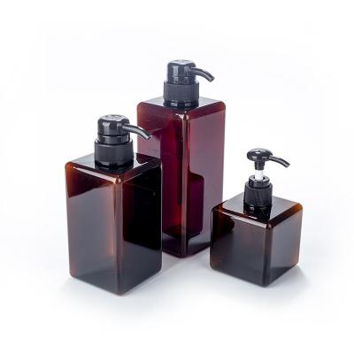 China Customize Logo Square Pressed Plastic Lotion Bottles With Pump for sale