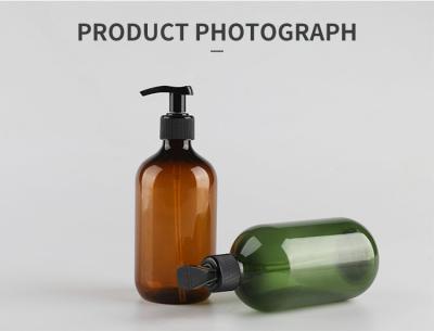 China 300ml Green PET Plastic Lotion Bottle With Push Pump Shampoo Bottle for sale