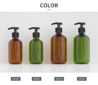 China 300ml Green PET Plastic Lotion Bottle With Push Pump Shampoo Bottle for sale
