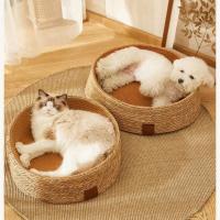 China Modern Hand-woven Collapsible Cat Nest Pet Bed with Rushes & Cotton Fill for Cats Dogs & Small Pets for sale
