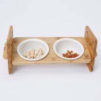 China Eco-friendly 2L Ceramic Dog & Cat Food/Water Bowl Set with Durable Wood Stand Slow-Bowls Non-Slip for Dogs and Cats for sale