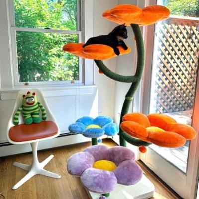 China New Design Cat Climbing Tower Condo Indoor Wooden Flower Cat Tree with Natural Sisal Scratching Post for sale