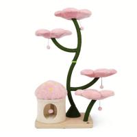 China New Design Cat Climbing Tower Condo Indoor Wooden Flower Cat Tree with Natural Sisal Scratching Post for sale