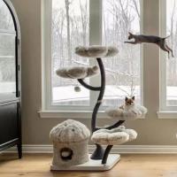 China Flower Cat Scratching Post Climbing Frame Tree House Modern Luxury Eco-Friendly Halloween Christmas Linen Wood Cat Tree Carton for sale