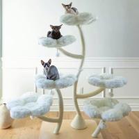 China Flower Cat Scratching Post Climbing Frame Tree House Modern Luxury Eco-Friendly Halloween Christmas Linen Wood Cat Tree Carton for sale