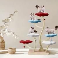 China Flower Cat Scratching Post Climbing Frame Tree House Modern Luxury Eco-Friendly Halloween Christmas Linen Wood Cat Tree Carton for sale