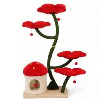 China Flower Cat Scratching Post Climbing Frame Tree House Modern Luxury Eco-Friendly Halloween Christmas Linen Wood Cat Tree Carton for sale