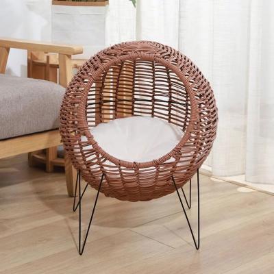 China Washable Wicker Cat Bed Dome Indoor Cats Pet Nest Cat Hideaway Hut Rattan Pet Houses in Dome Basket for sale