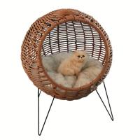 China Washable Wicker Cat Bed Dome Indoor Cats Pet Nest Cat Hideaway Hut Rattan Pet Houses in Dome Basket for sale
