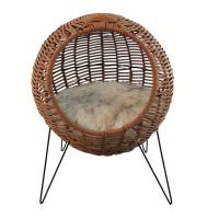 China Washable Wicker Cat Bed Dome Indoor Cats Pet Nest Cat Hideaway Hut Rattan Pet Houses in Dome Basket for sale